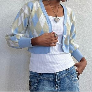 Cider | Sweaters | Greenblue Cropped Diamond Pattern Cardigan | Poshmark